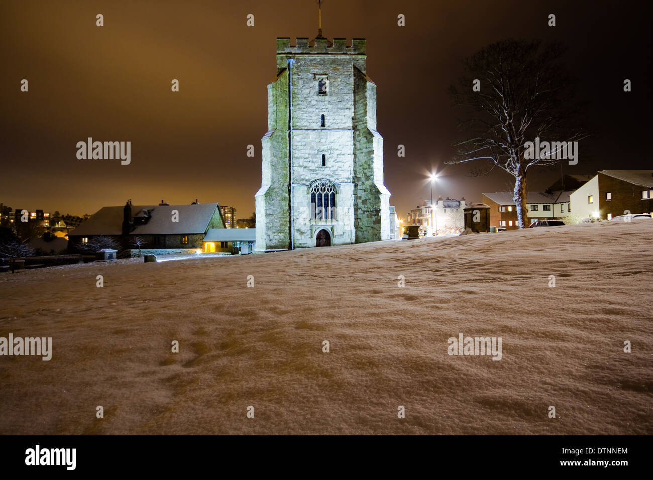 St Mary the Virgin Church, Old Town, Eastbourne, snow covering the ...