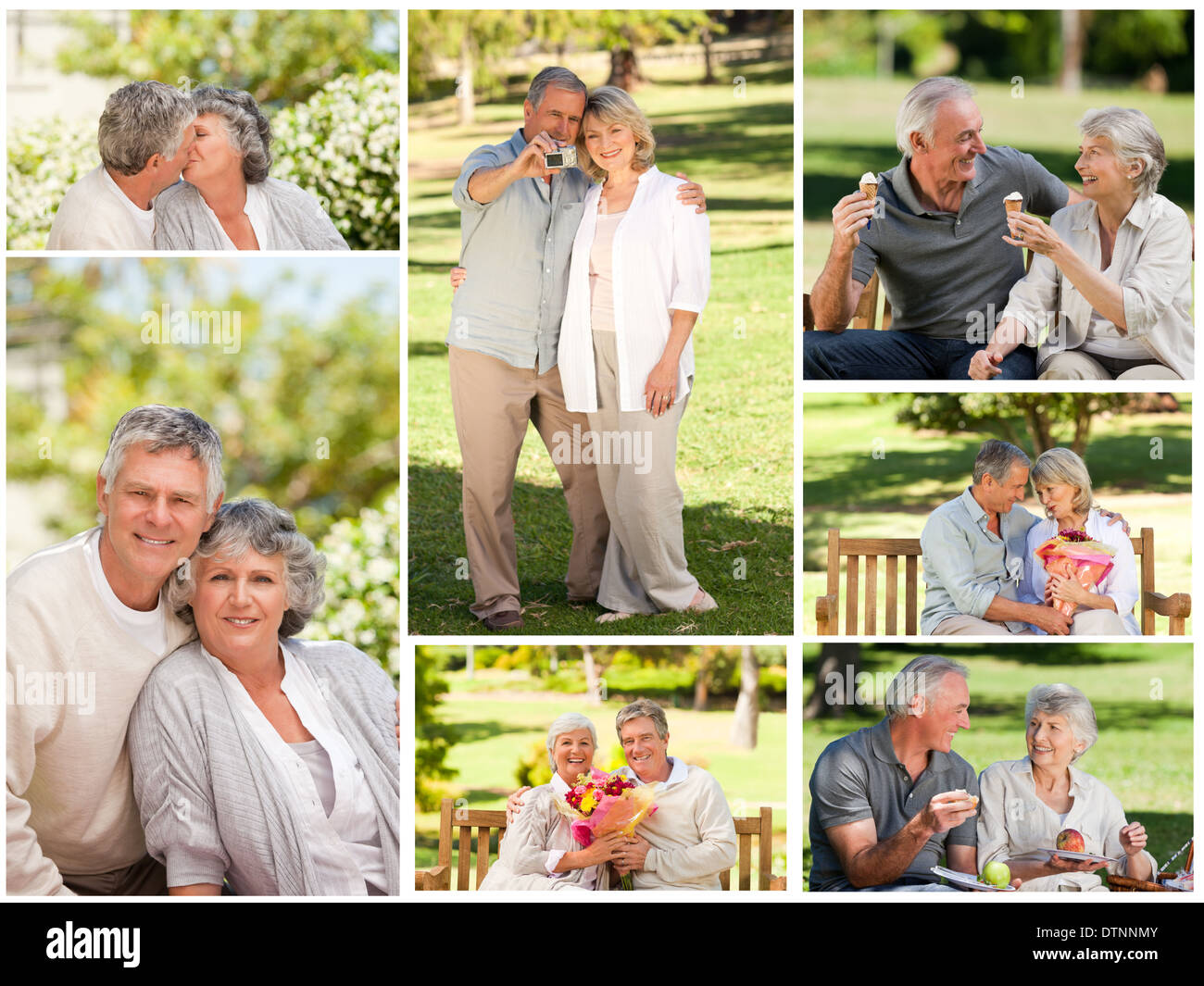 Collage of a mature couple in a park Stock Photo - Alamy