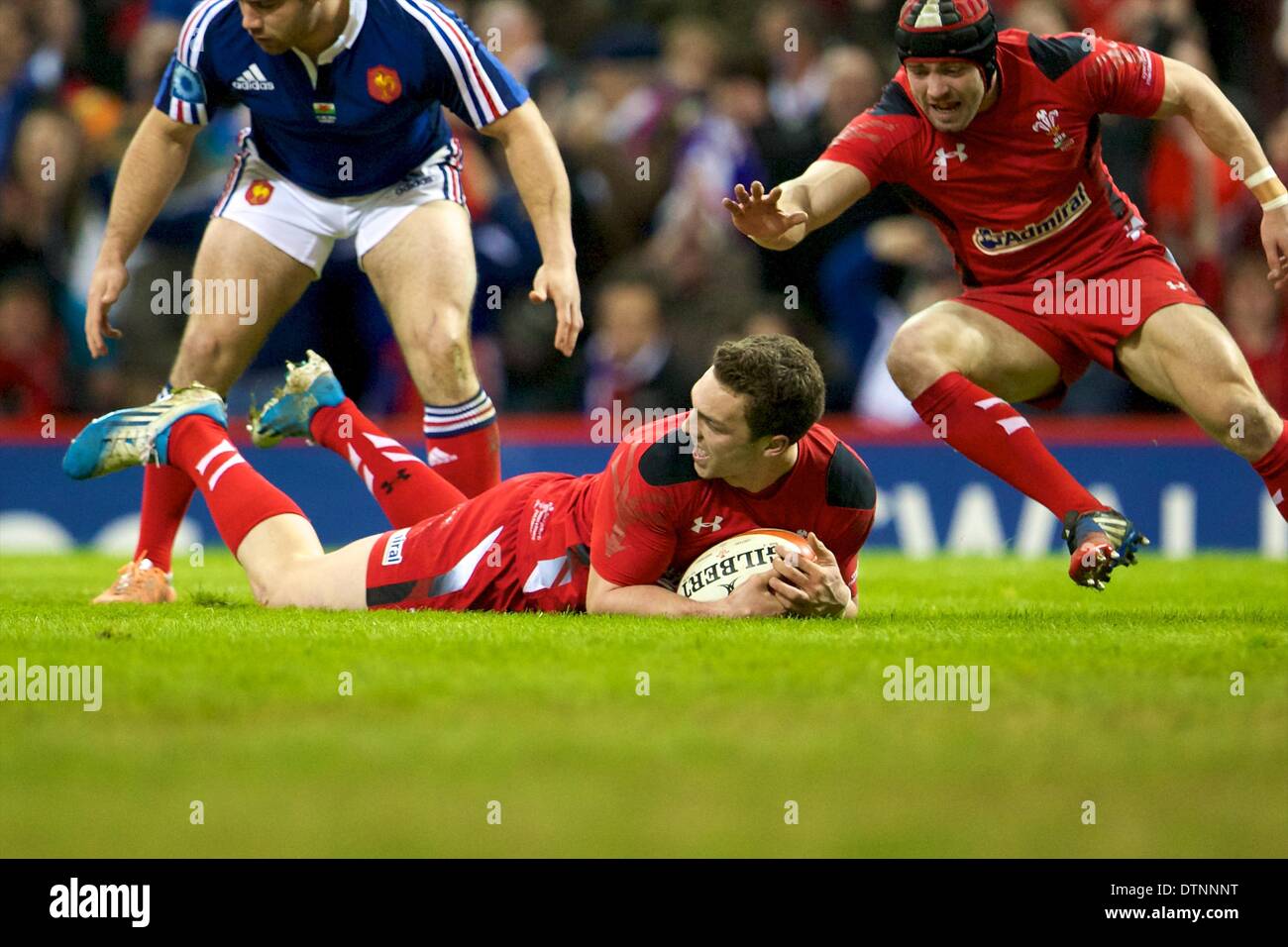 Cardiff, Wales. 21st Feb, 2014. Wales wing George North (Northampton ...