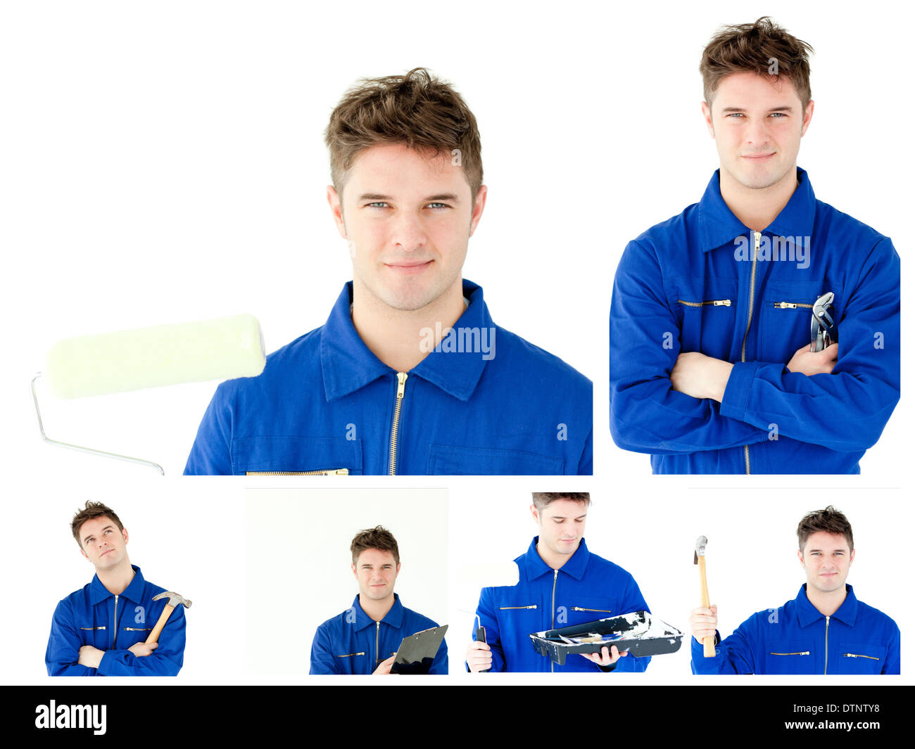 Collage of a young man tinkering Stock Photo - Alamy