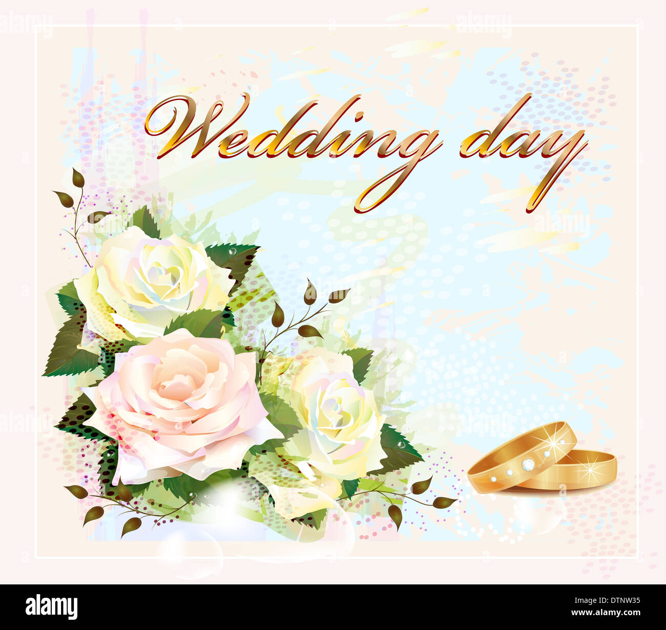 wedding card with rings and roses Stock Photo - Alamy