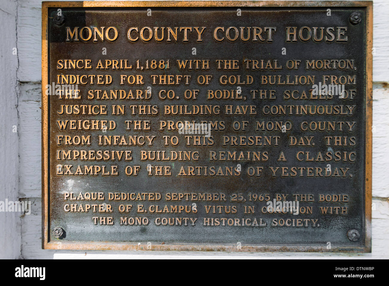 Historic plaque on the Mono County Courthouse, Bridgeport, California ...