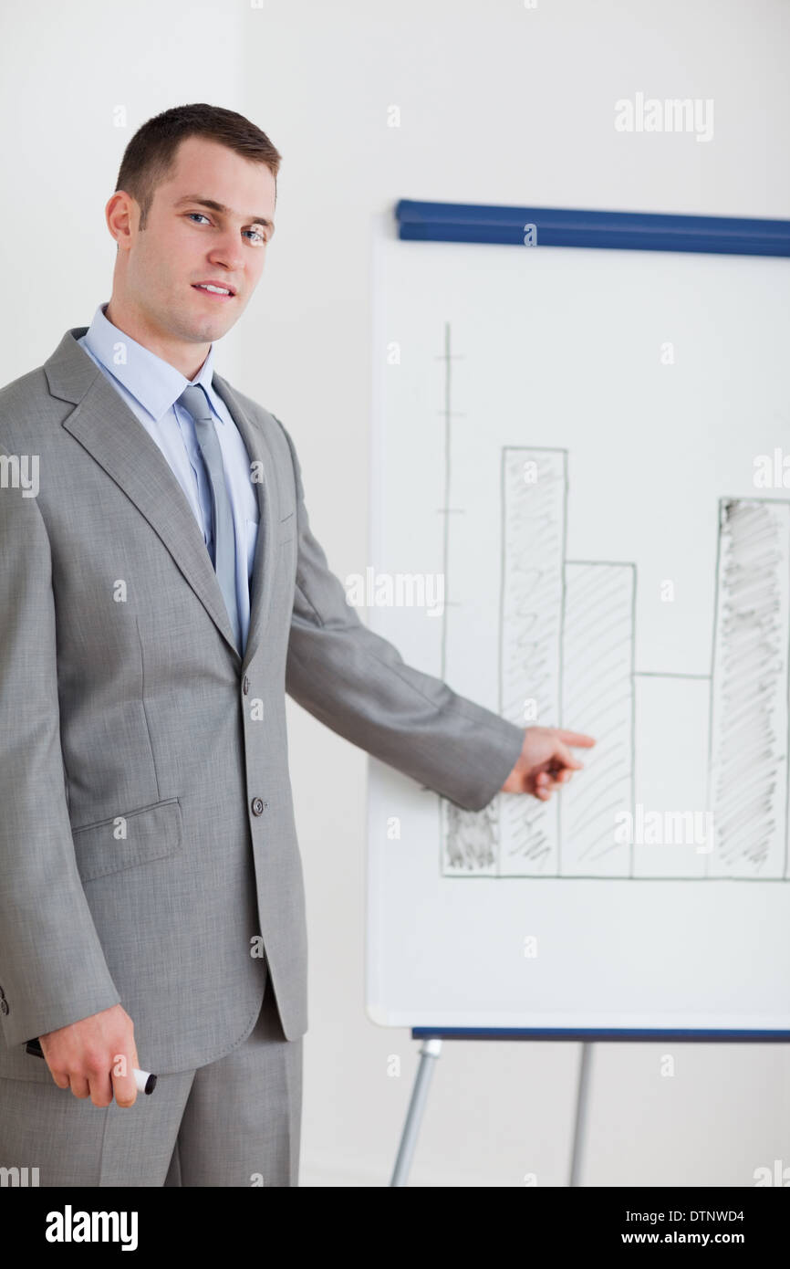 Businessman pointing at chart Stock Photo - Alamy