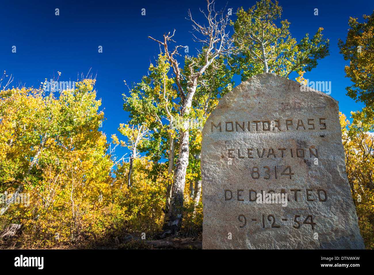 Stone marker on Monitor Pass, Sierra Nevada Mountains, California USA ...