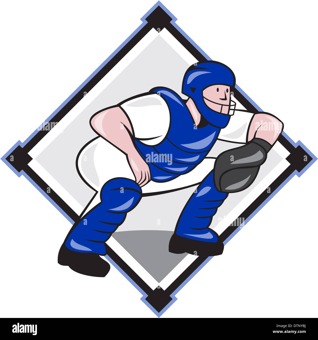 Illustration of a baseball catcher catching squatting facing side set ...