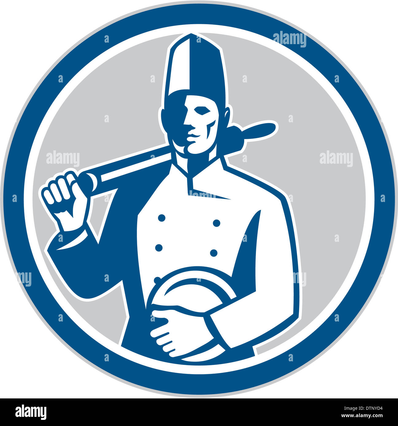 Illustration of a chef, cook or baker holding roller over shoulder and ...