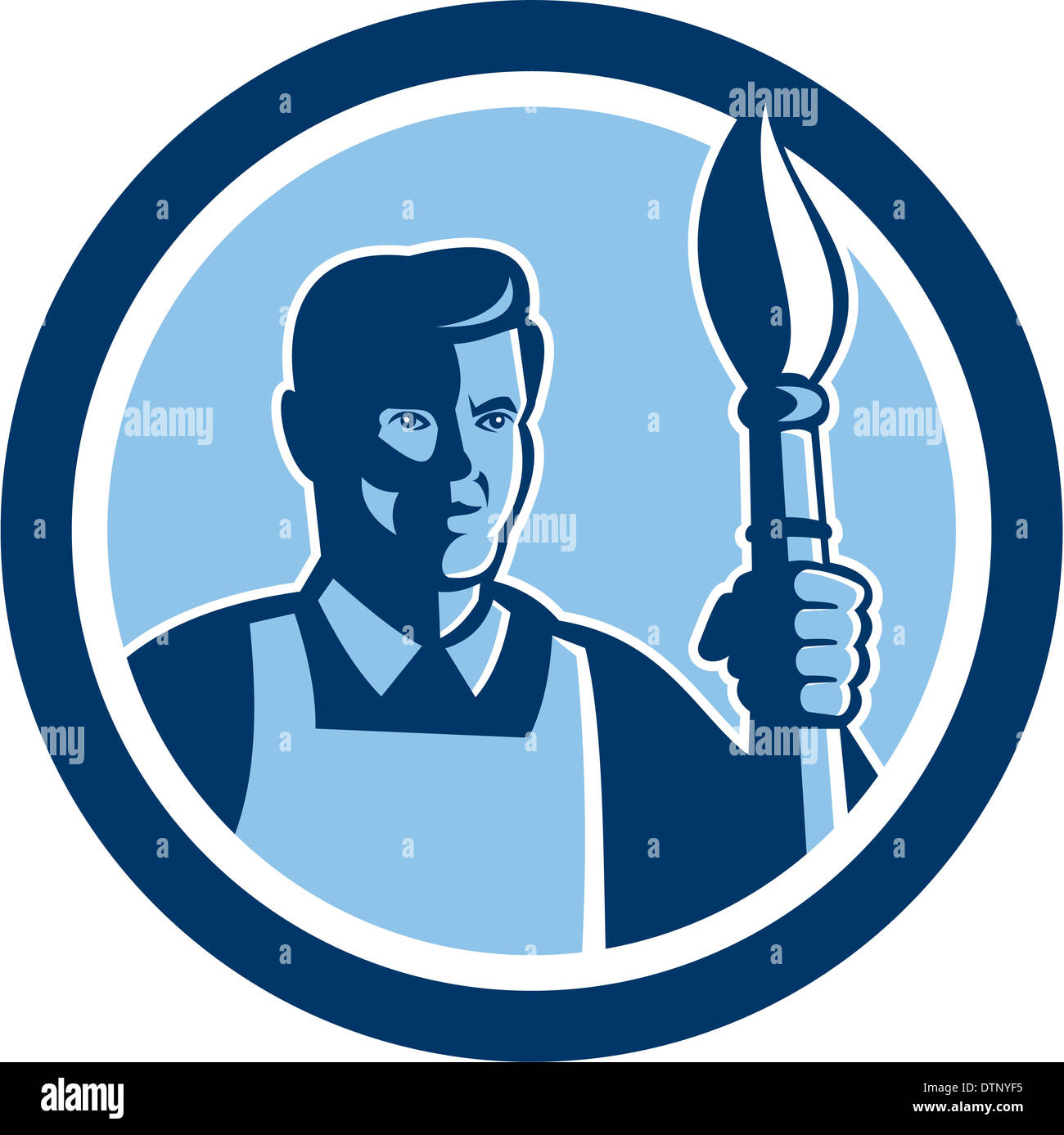 Illustration of an artist painter holding a giant paintbrush viewed ...