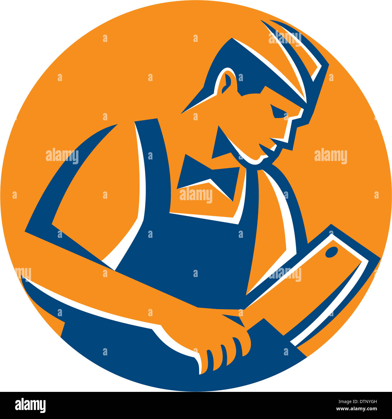 Retro style illustration of a butcher cutter worker with meat cleaver ...