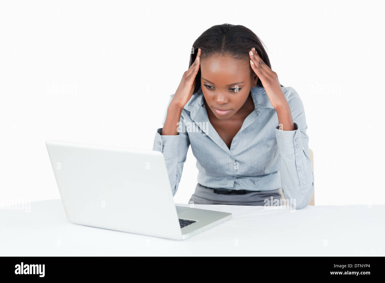 Tired businesswoman sitting desk Cut Out Stock Images & Pictures - Alamy