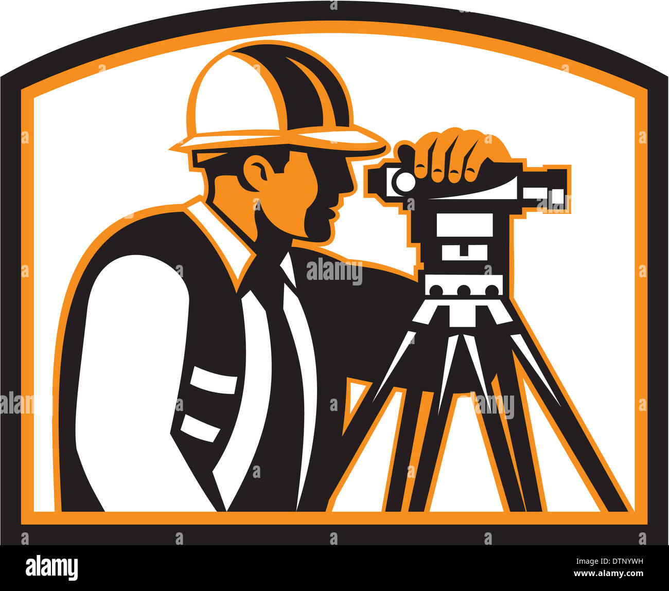 Illustration of a surveyor geodetic engineer with theodolite instrument ...