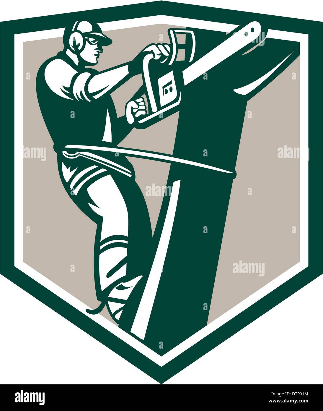 Illustration of lumberjack arborist tree surgeon climbing tree holding ...