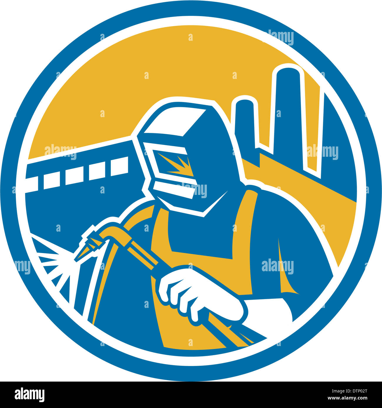 Illustration of welder worker working using welding torch with factory ...