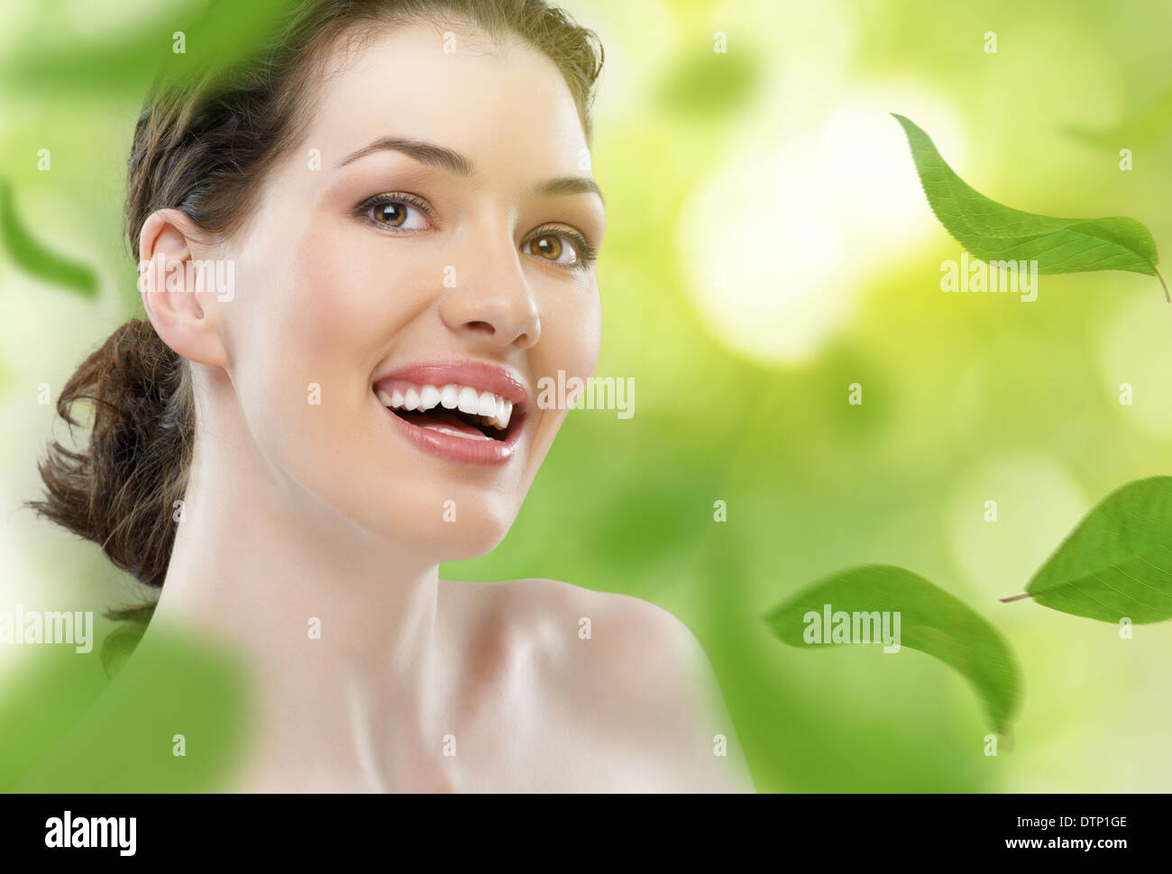 a beauty girl on the leaves background Stock Photo - Alamy