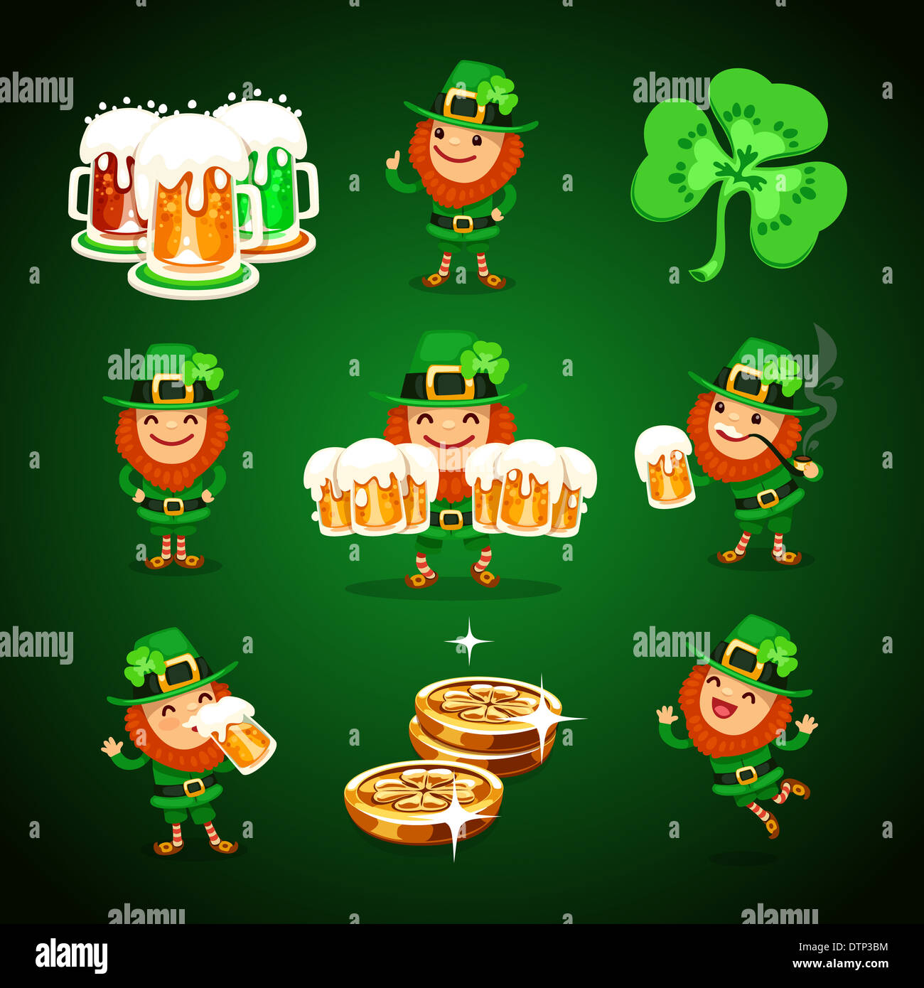 Set of Patrick poses and St. Patrick's Day's symbols. In the EPS file ...