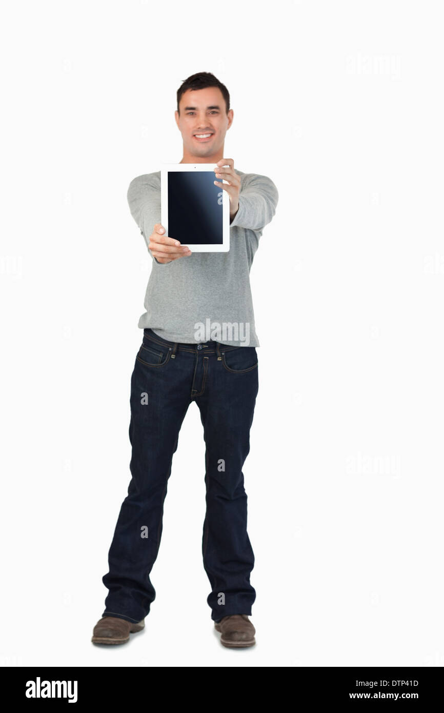 Hand presenting modern digital Cut Out Stock Images & Pictures - Alamy