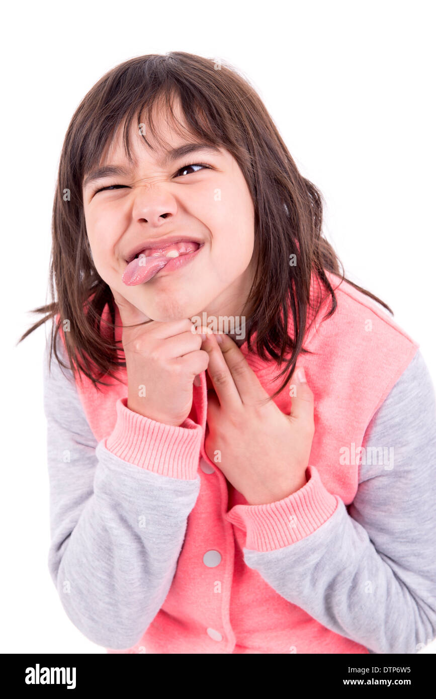Funny young girl making faces isolated in white Stock Photo - Alamy
