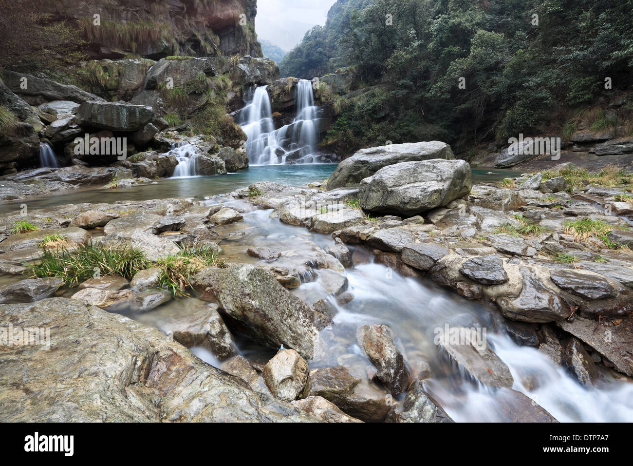 double waterfall and stream Stock Photo - Alamy