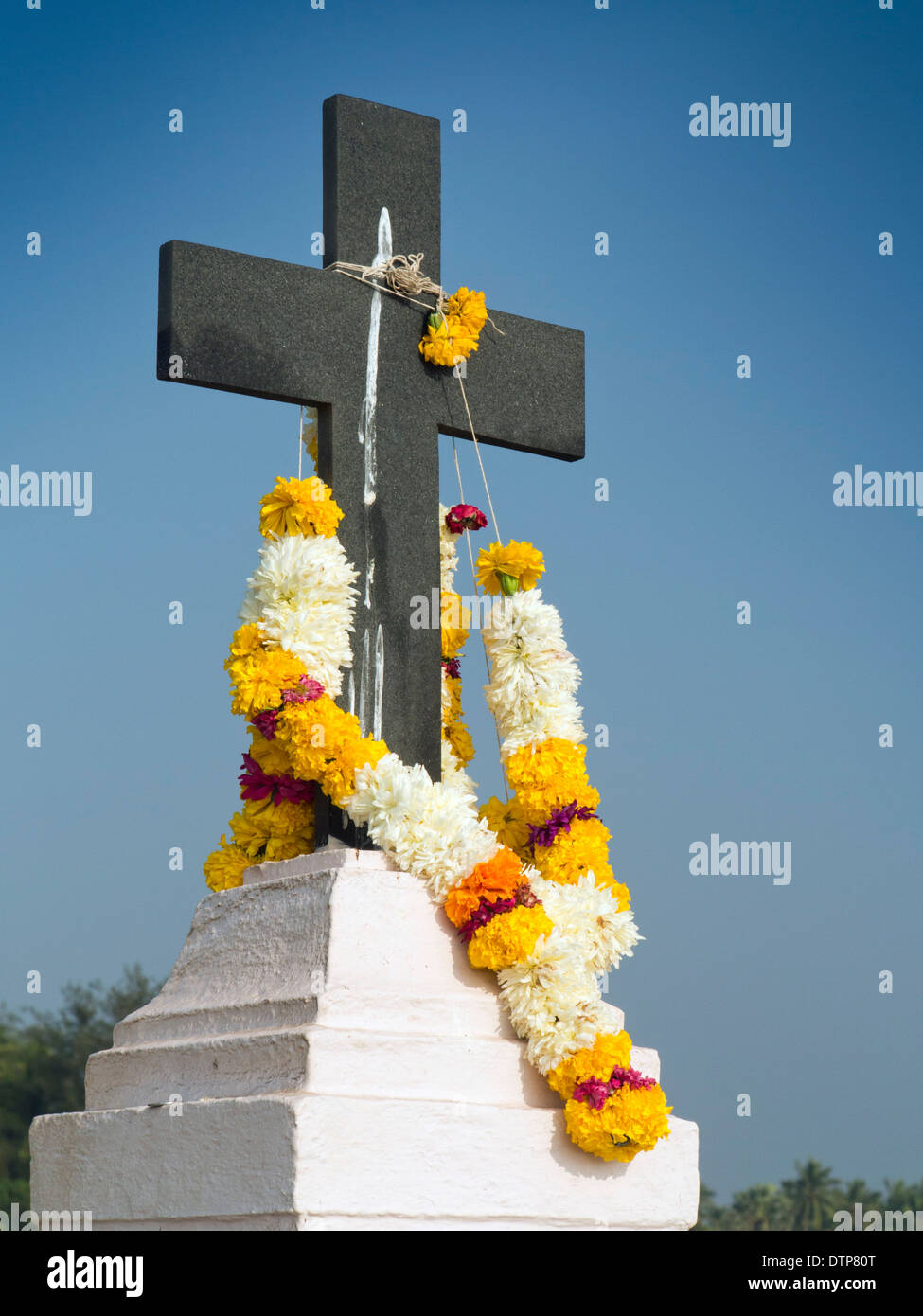India, Goa, Morjim, crucifix, of Christian fishermen’s shrine on the ...