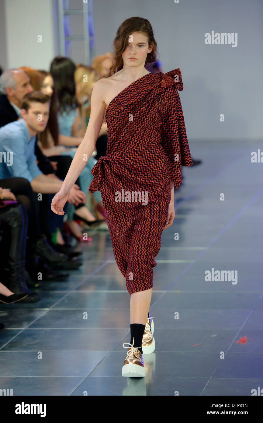 A model wears a design created by Mark Fast during London Fashion Week ...