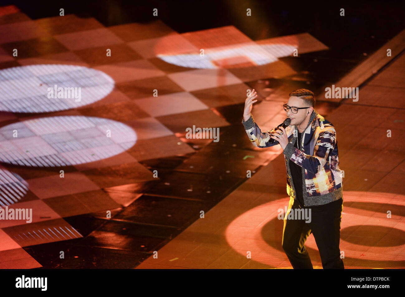 Sanremo, Italy. 21st Feb, 2014. Rocco Hunt (Sanremo Young) attend the ...