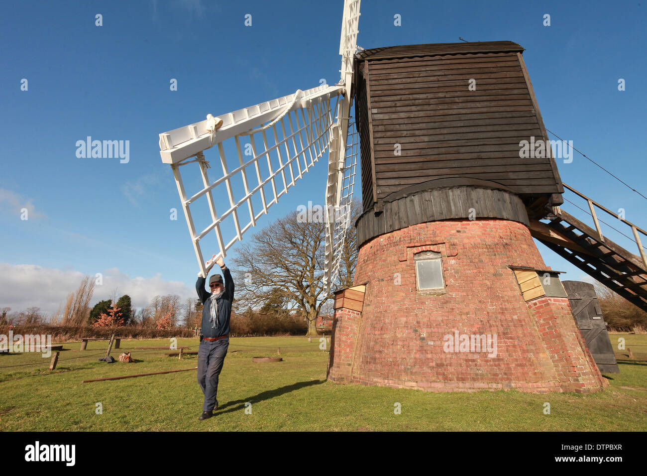 Windmill at Avoncroft Museum, Bromesgrove UK being made ready for sail ...