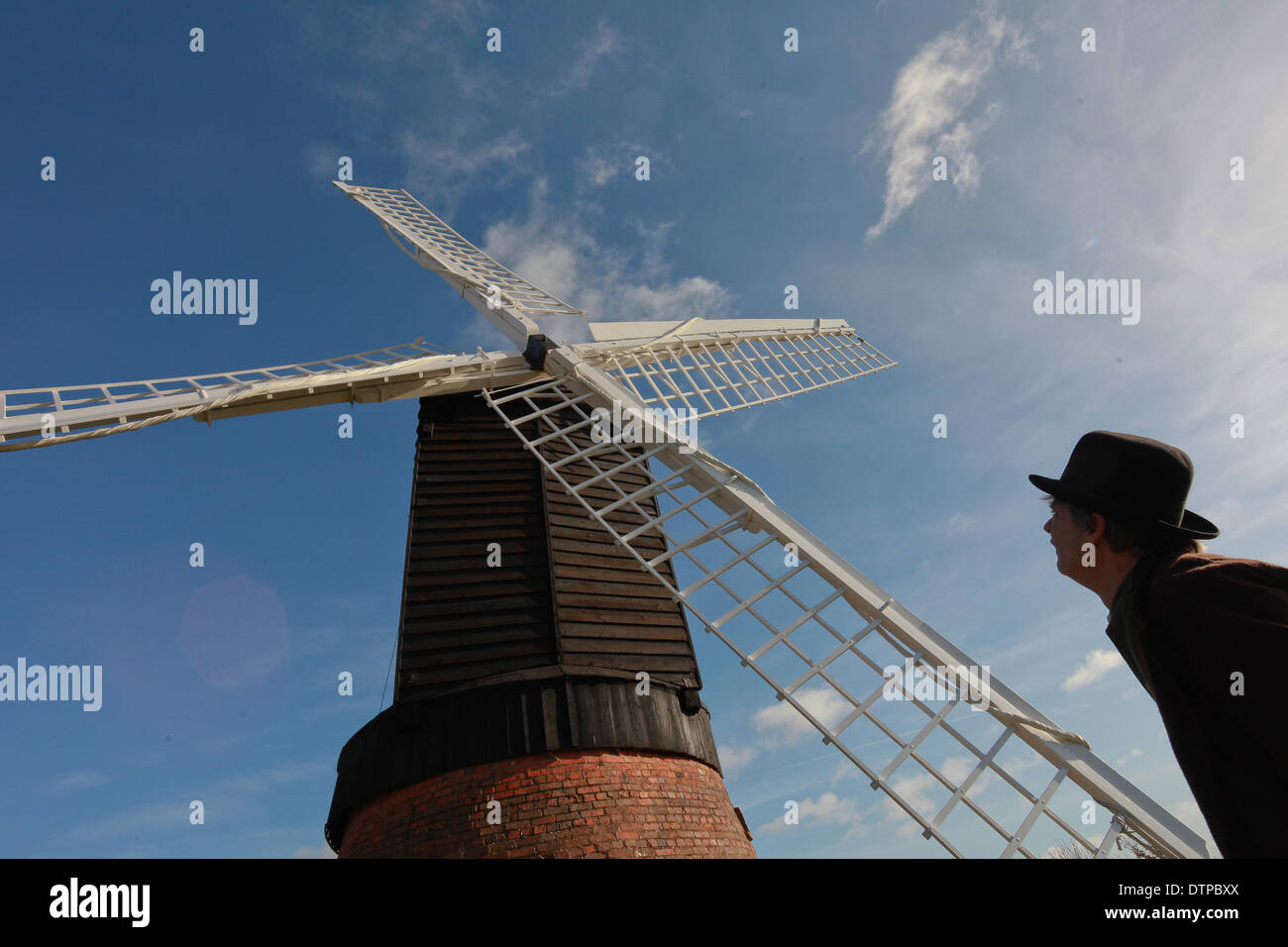Windmill at Avoncroft Museum, Bromesgrove UK being made ready for sail ...