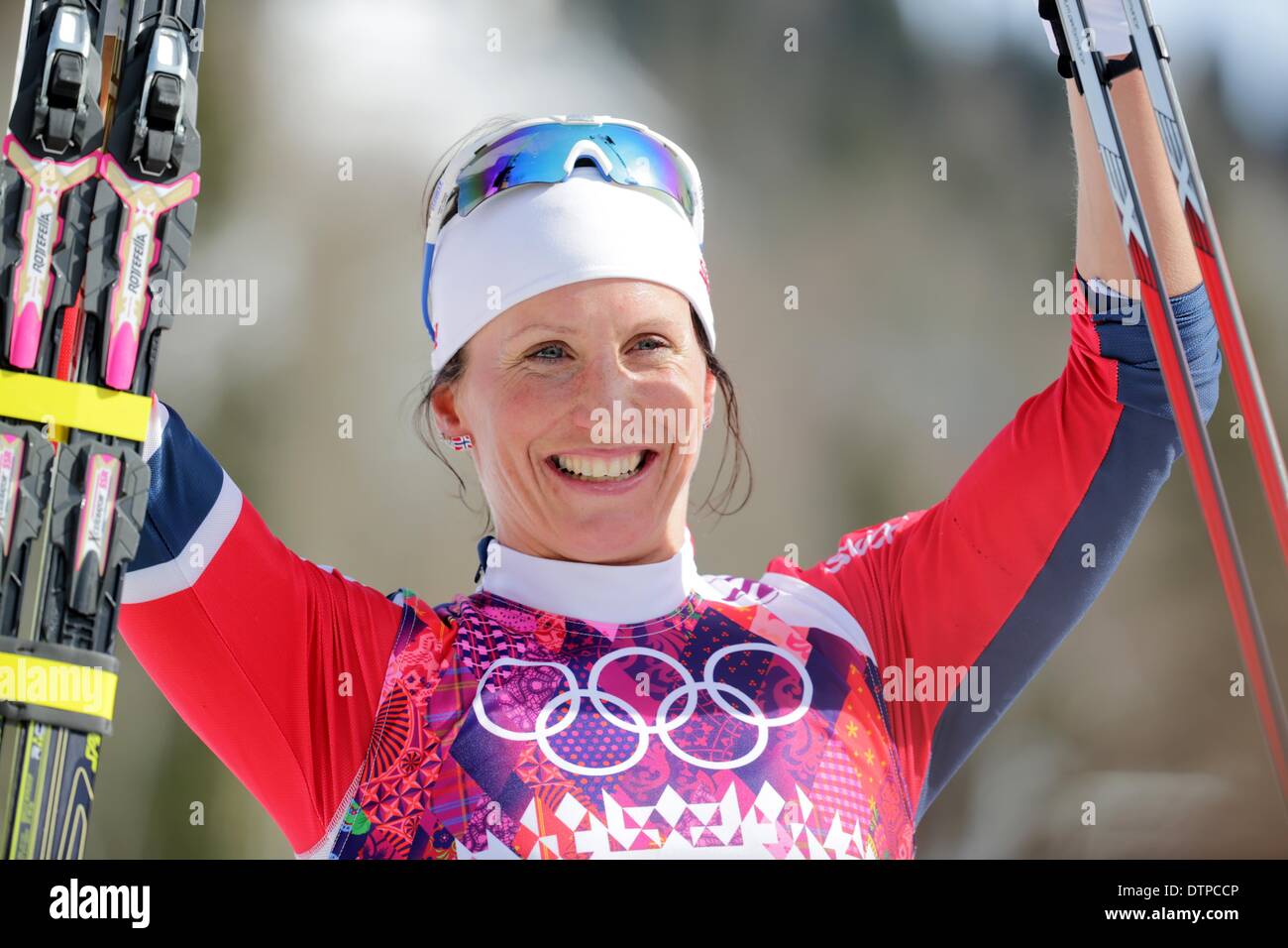 Marit Bjoergen of Norway celebrates after the Women's 30 km Mass Start ...