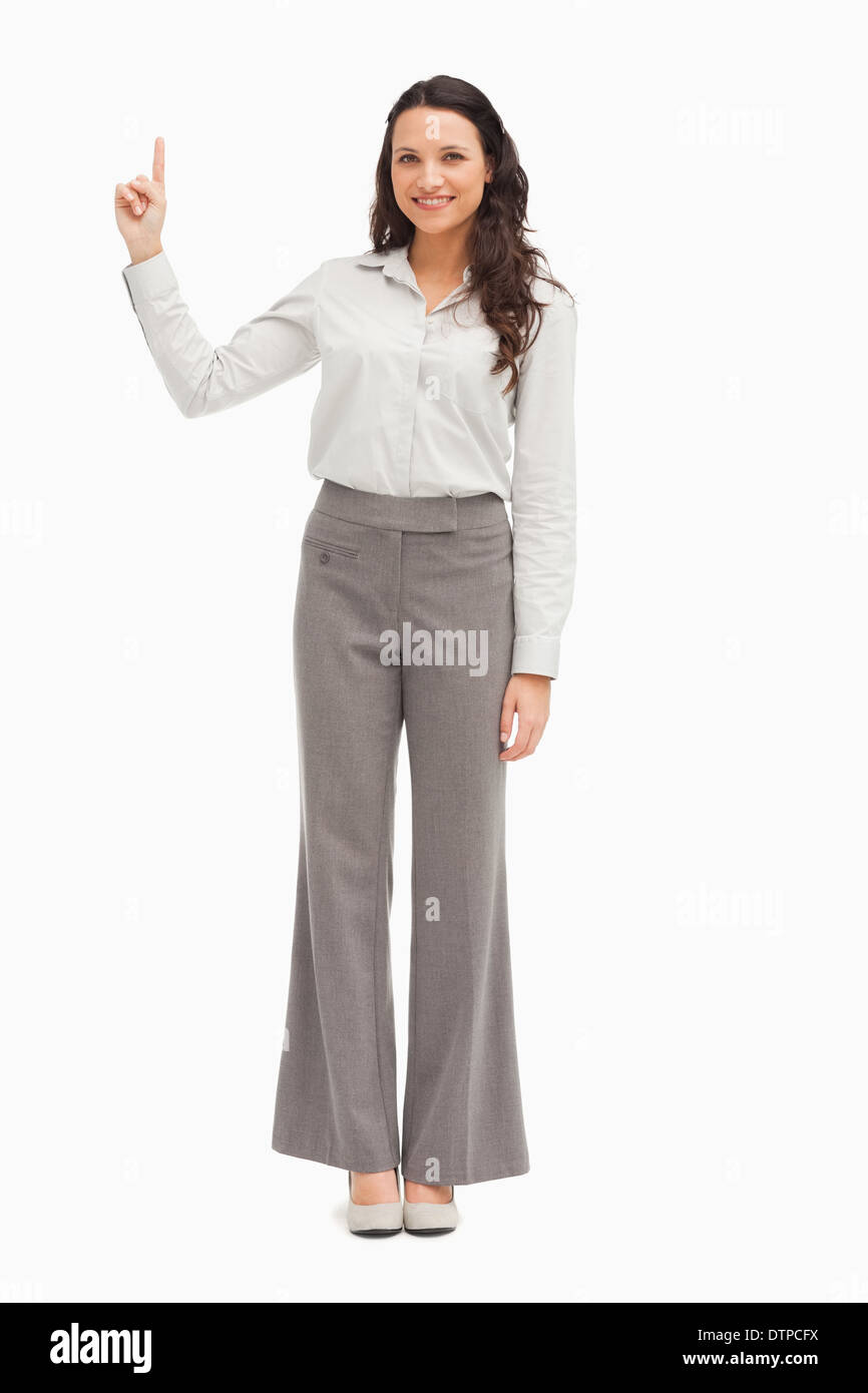 Portrait employee pointing up hi-res stock photography and images - Alamy