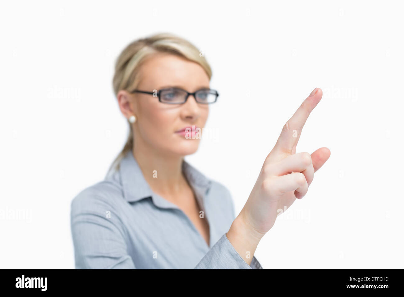 Businesswoman pointing out Stock Photo - Alamy