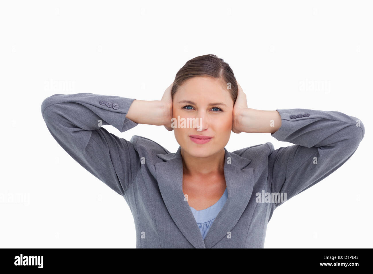 Close up woman covering ears hi-res stock photography and images - Alamy