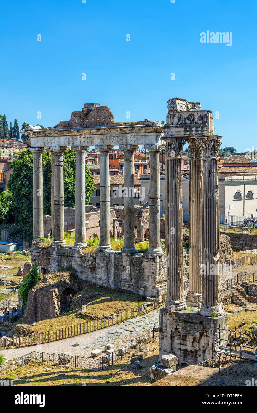 Temple of Saturn and Temple of Vespasian in the Roman forum. Ruins ...
