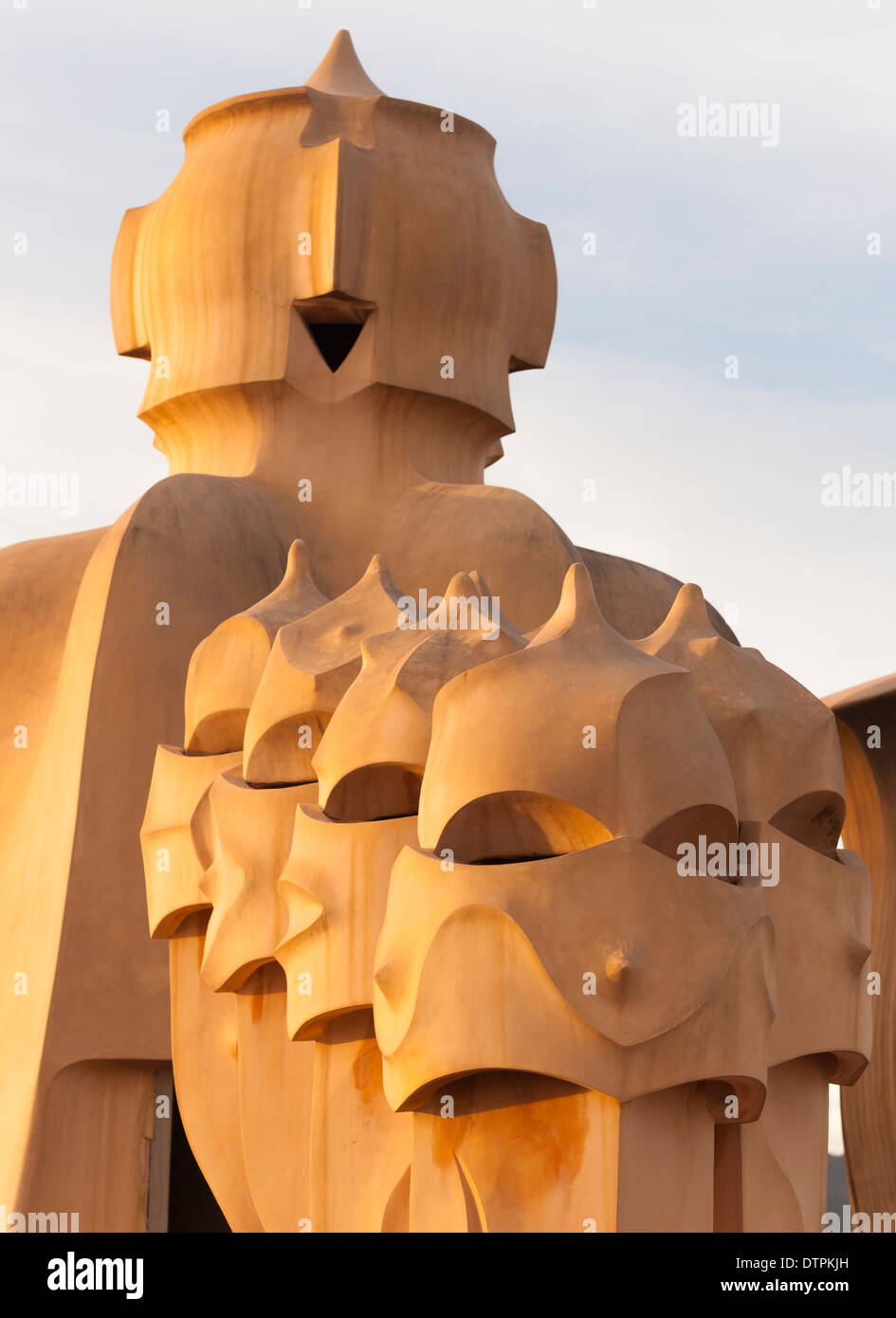 Chimneys on the rooftop of Antonio Gaudi's modernism building Casa Mila ...