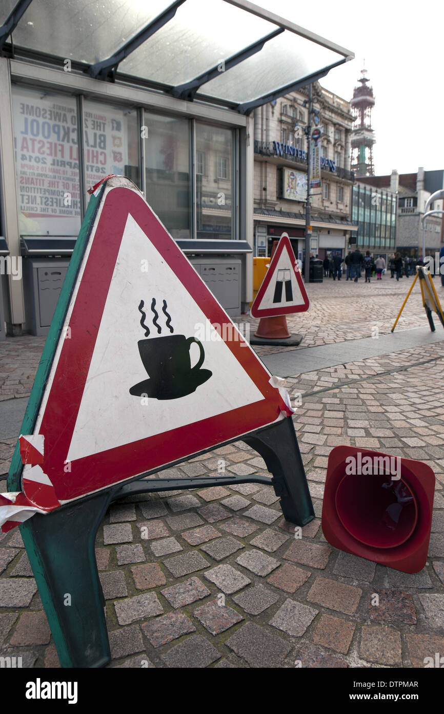 Triangular red Funny road signs in Blackpool, Lancashire, UK 22nd ...