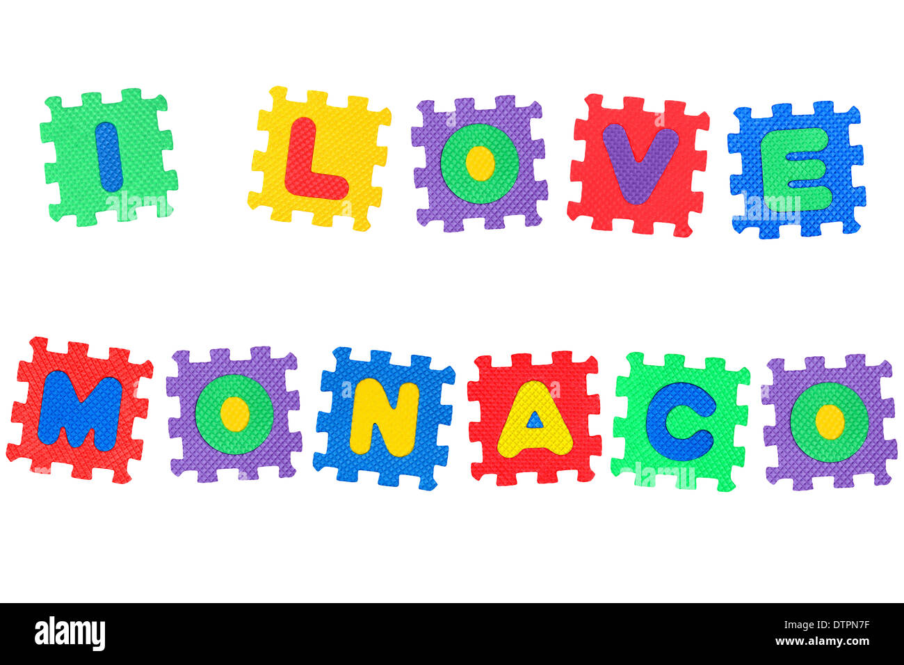 Message I Love Monaco, from letters puzzle, isolated on white ...