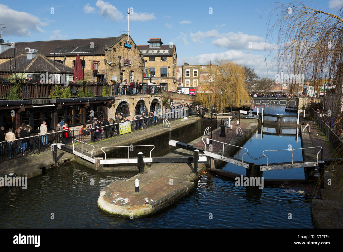 Regent's Canal at Camden Lock with the buildings of Camden Lock Market ...