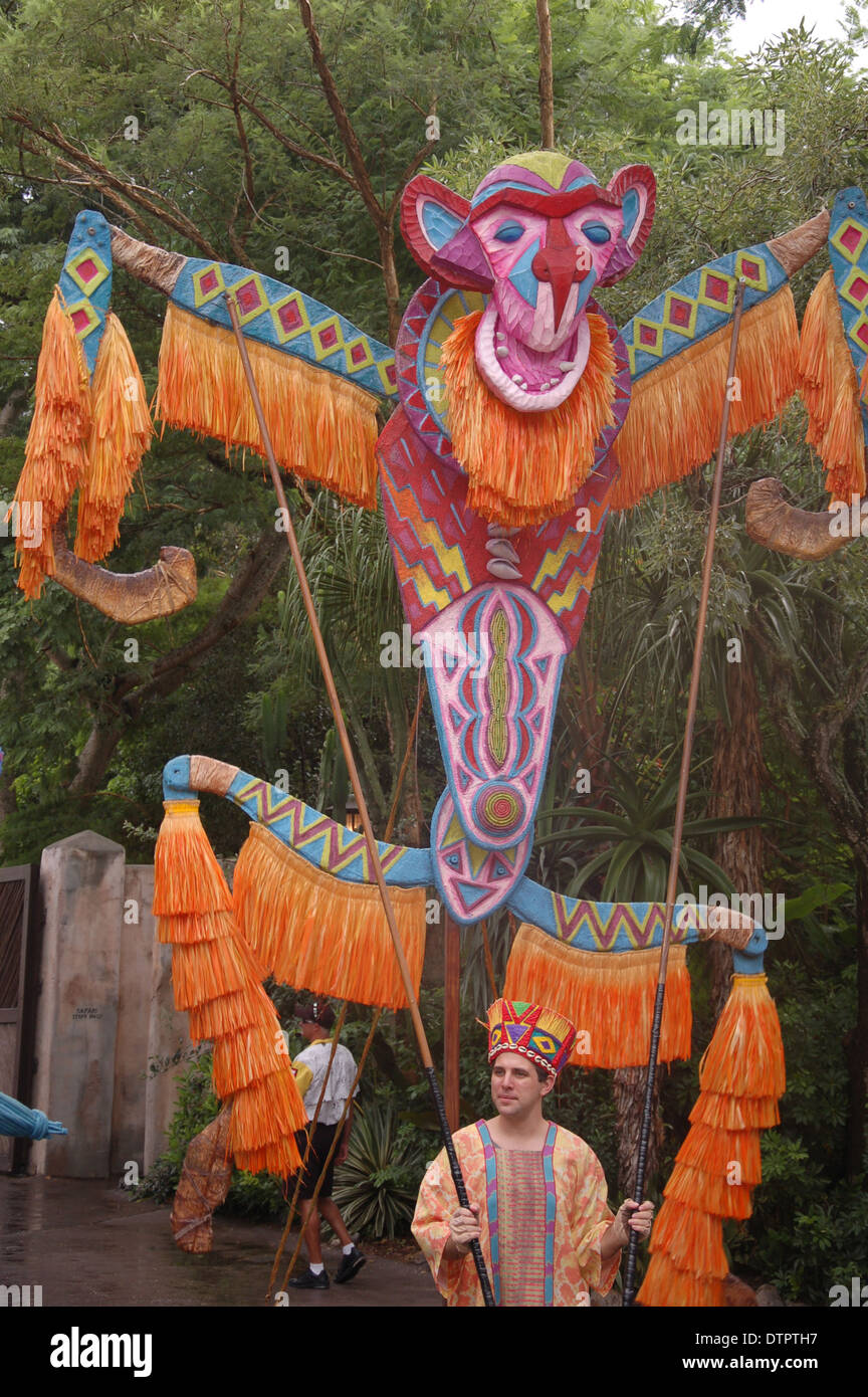 Large colourful floats parading at Mickey's Jamming Jungle Parade in ...