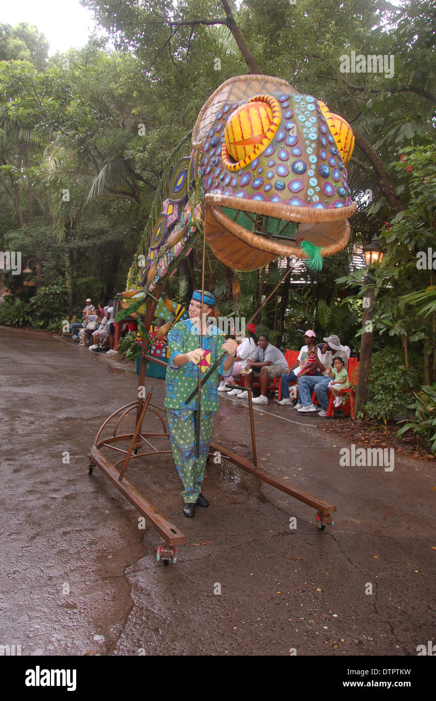 A fish looking float parading at Mickey's Jamming Jungle Parade in Walt ...
