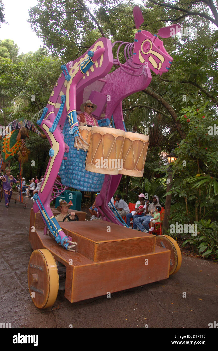 An animal looking float parading at Mickey's Jamming Jungle Parade in ...