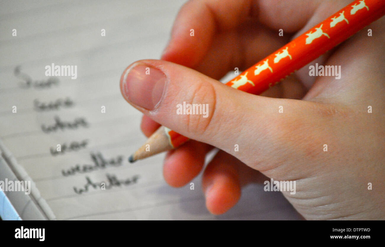 picture of a child doing a spelling test Stock Photo - Alamy