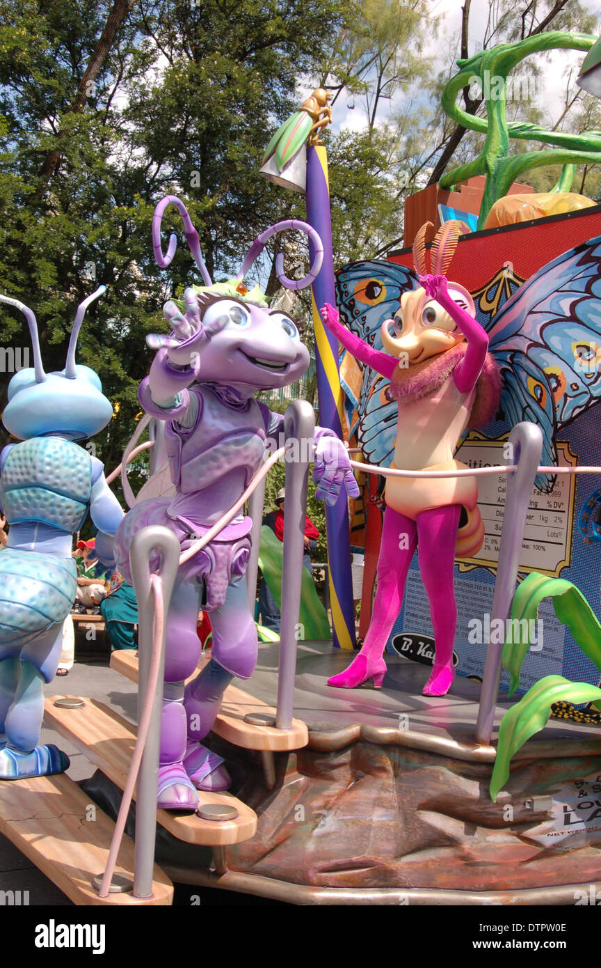 Atta, Flik, and Gypsy from the Pixar movie "Bugs Life" on a float at ...