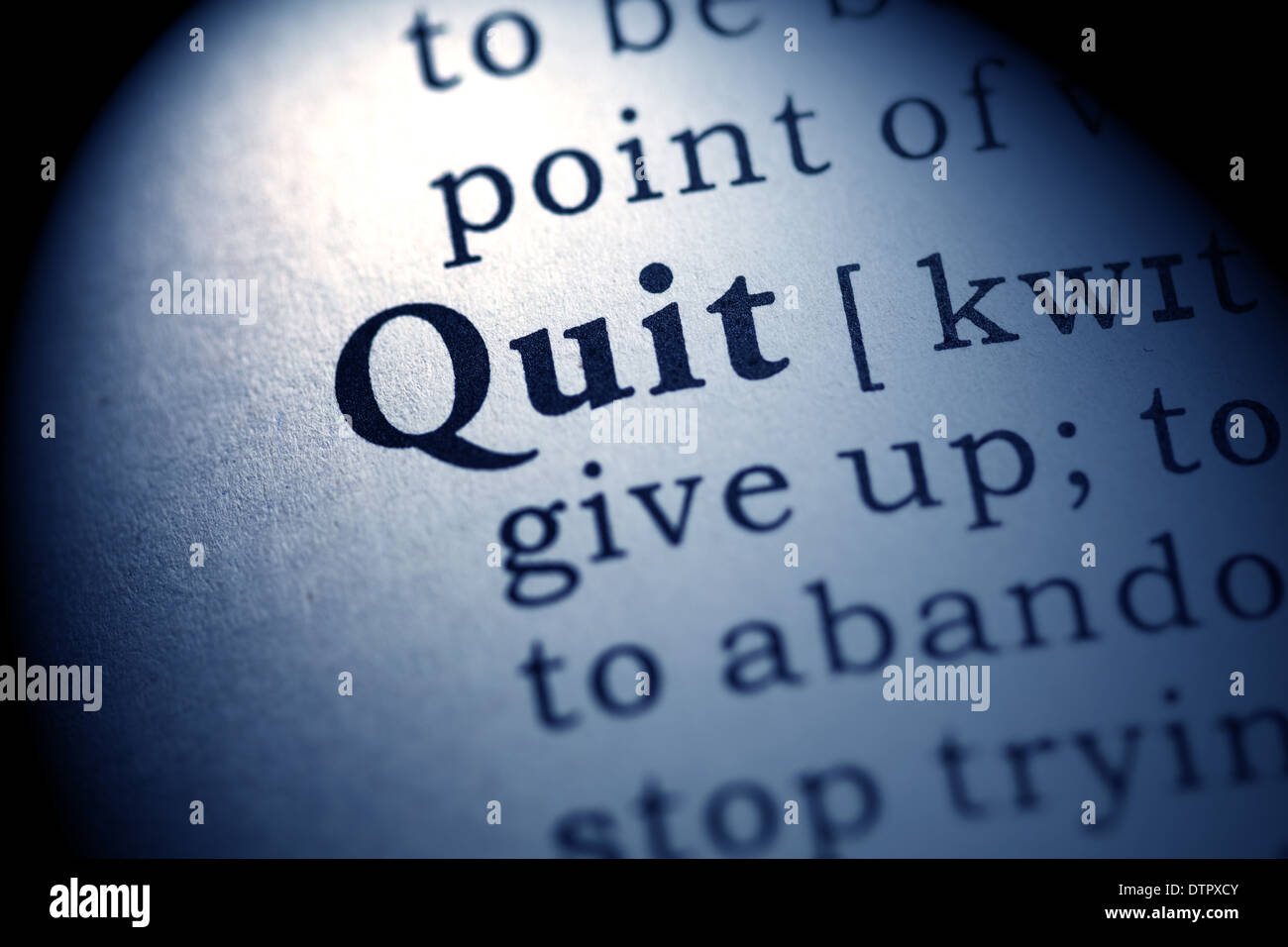 Fake Dictionary, Dictionary definition of the word quit Stock Photo - Alamy