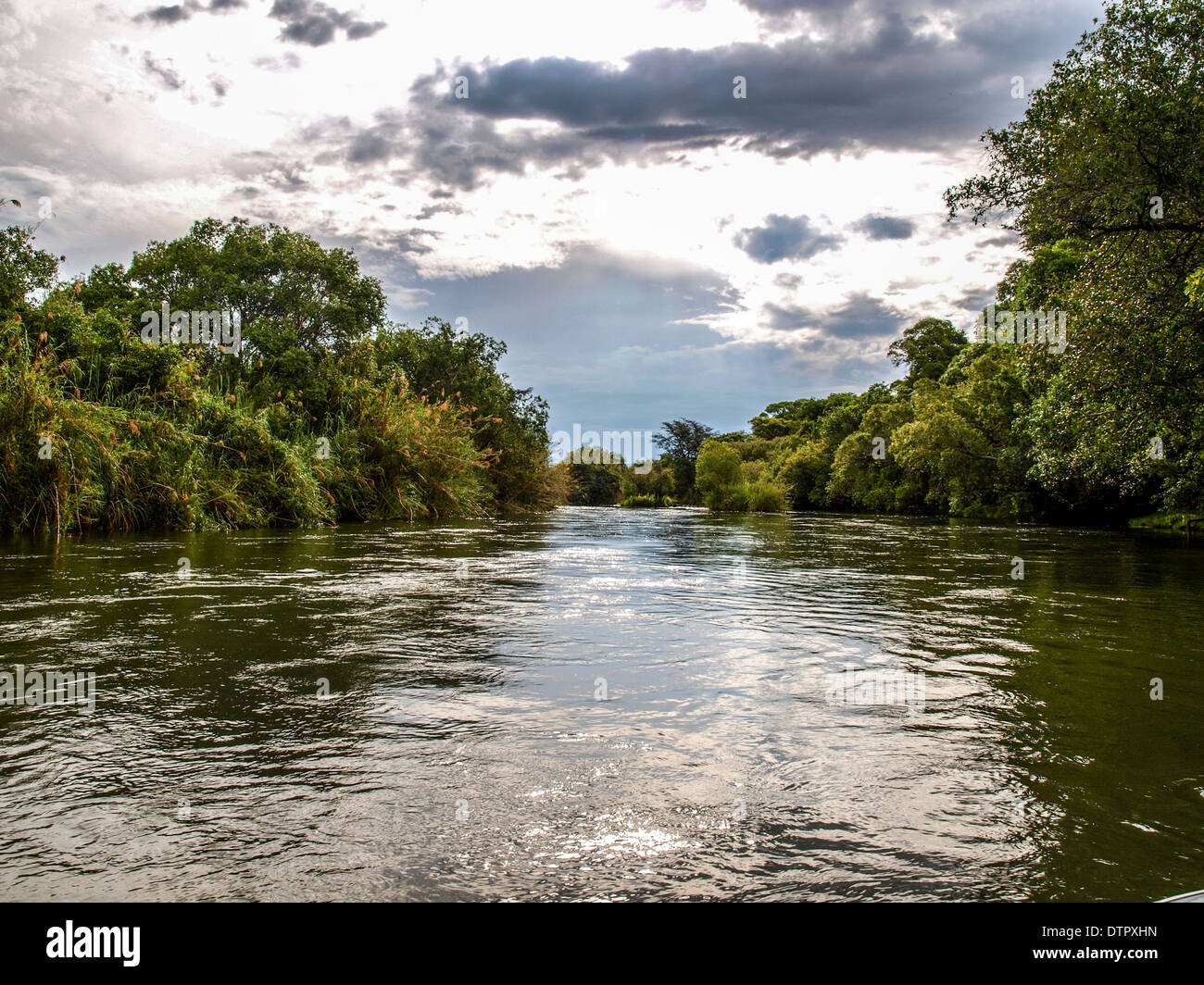 Chobe river side canal with sky reflected in the water Stock Photo - Alamy