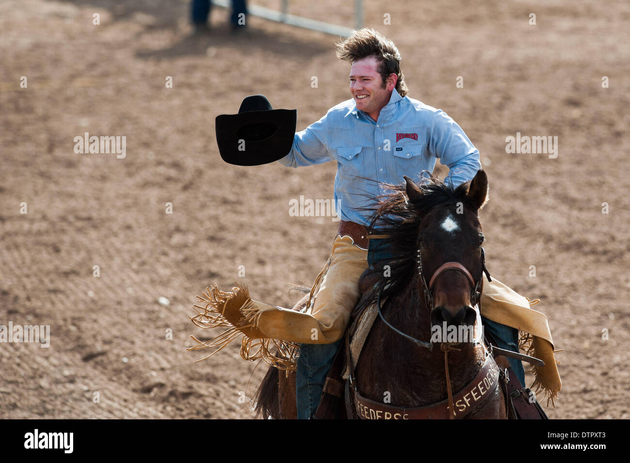 Tucson, Arizona, USA. 22nd Feb, 2014. TY ATCHISON takes a victory lap ...