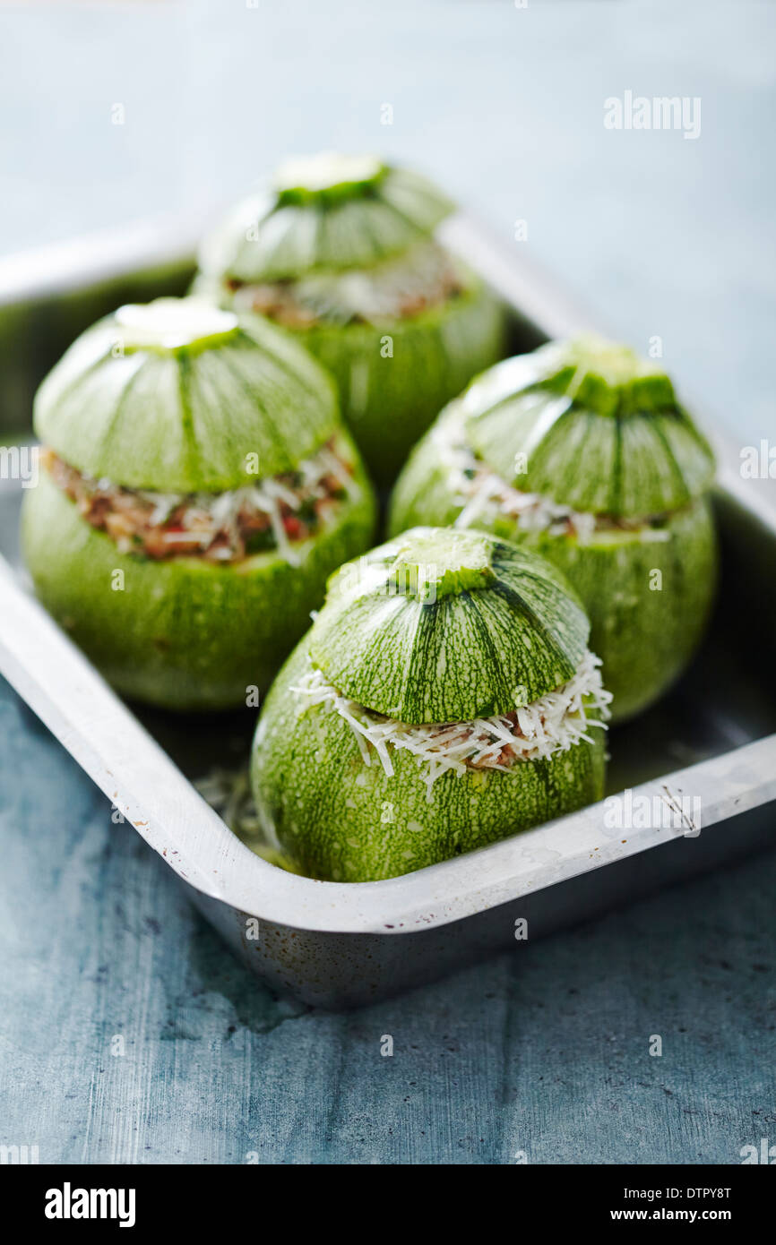 round courgettes with stuffing before getting in the oven Stock Photo ...