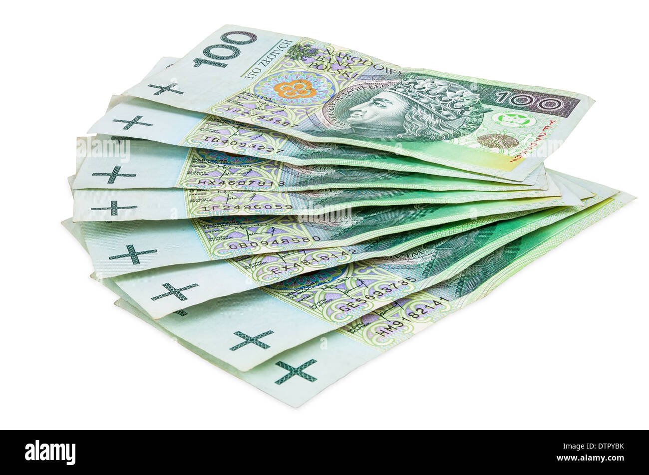 Polish banknotes of 100 PLN (polish zloty) isolated on white background ...