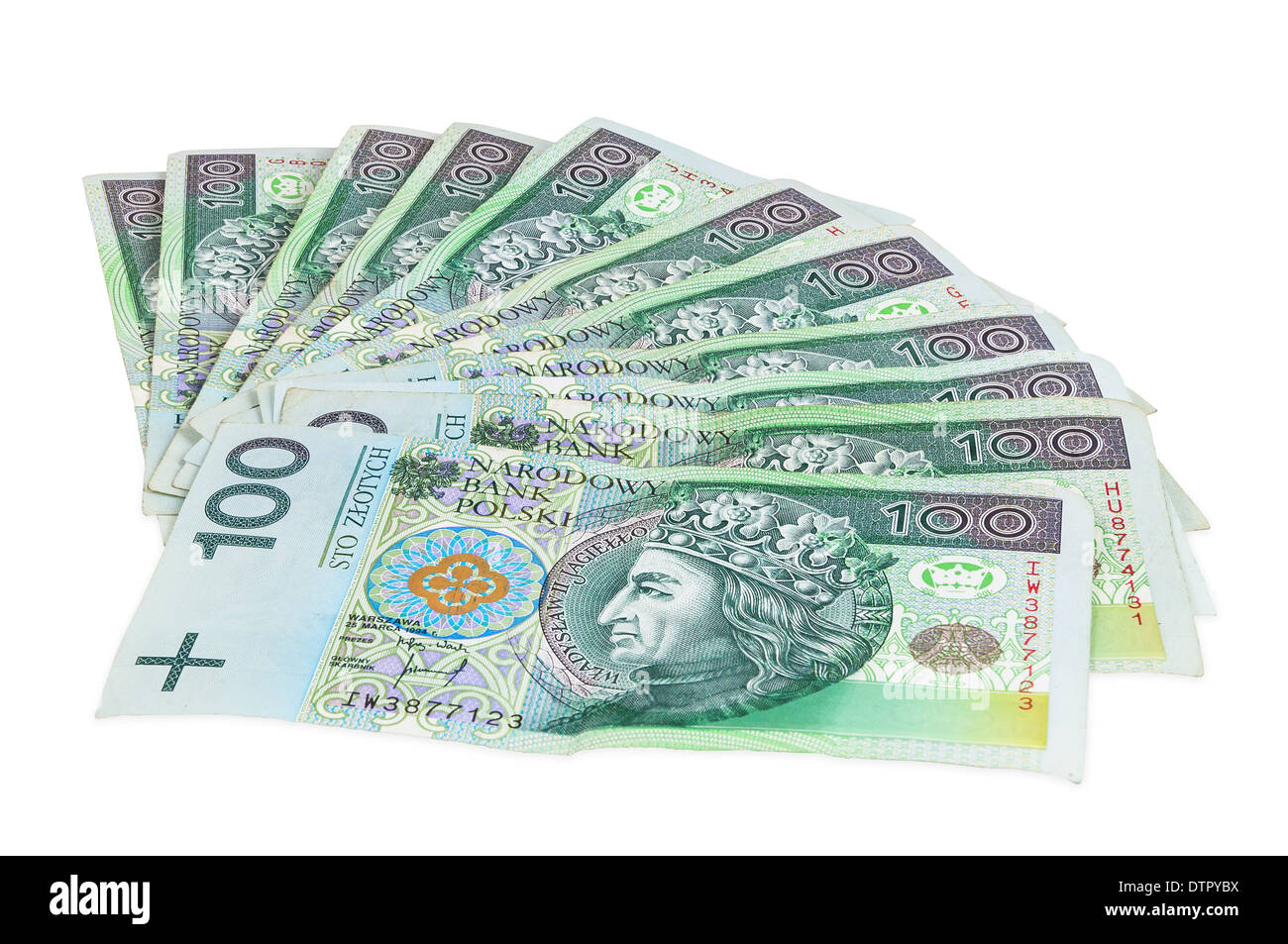 Polish banknotes of 100 PLN (polish zloty) isolated on white background ...