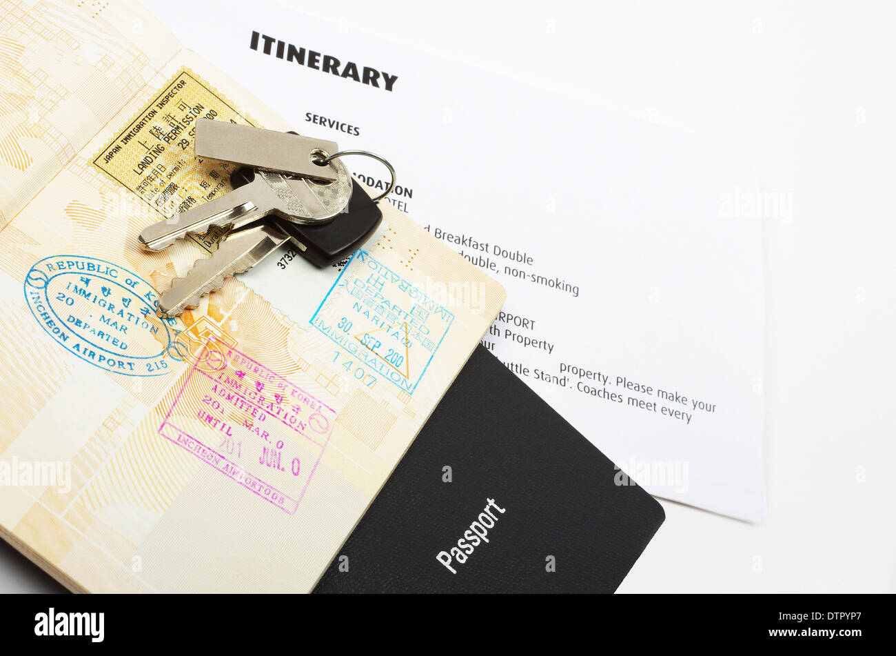 open passport with travel documents and car keys Stock Photo - Alamy