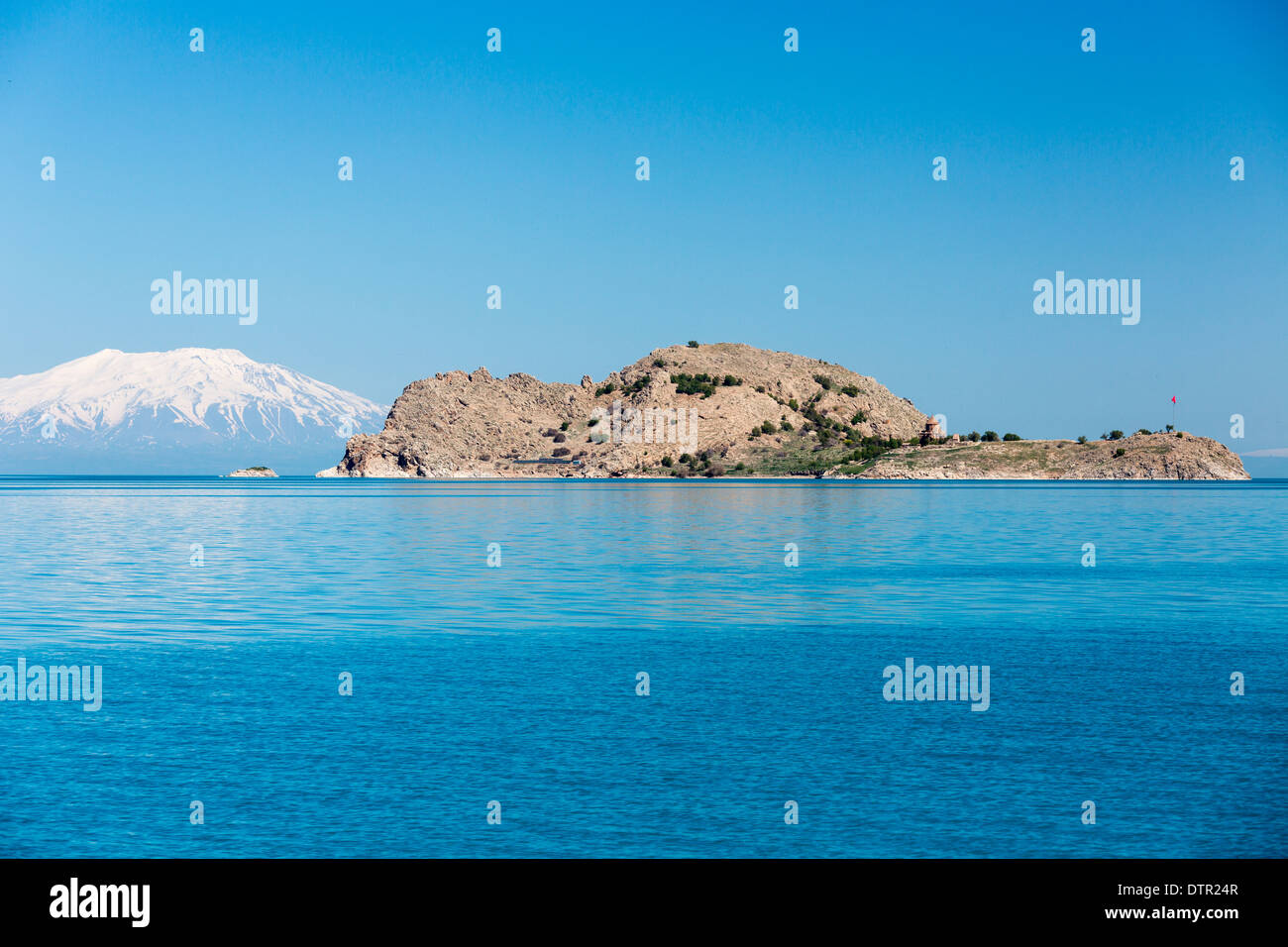 view of Mount Ararat and Aghtamar Island seen from Lake Van Eastern ...