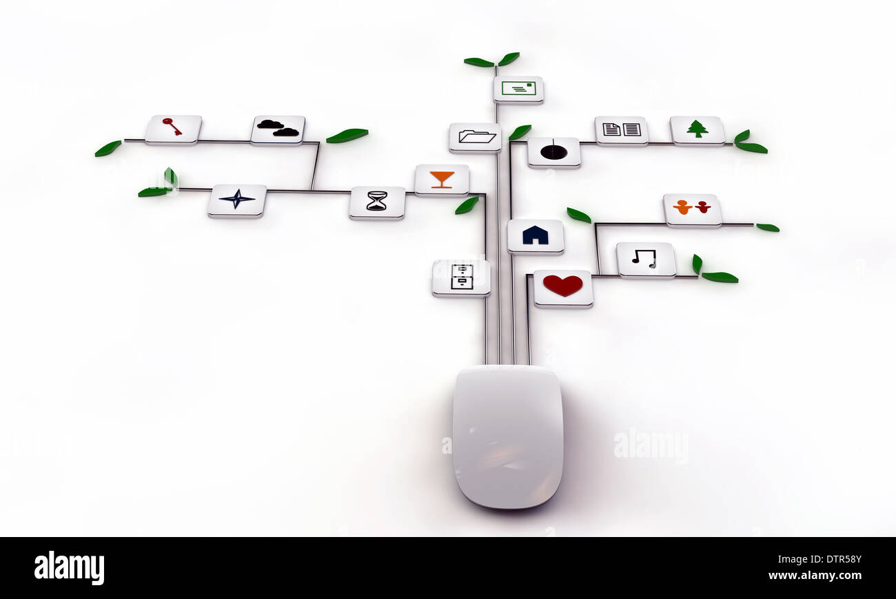 computer mouse connected with web icons isolated on white background ...