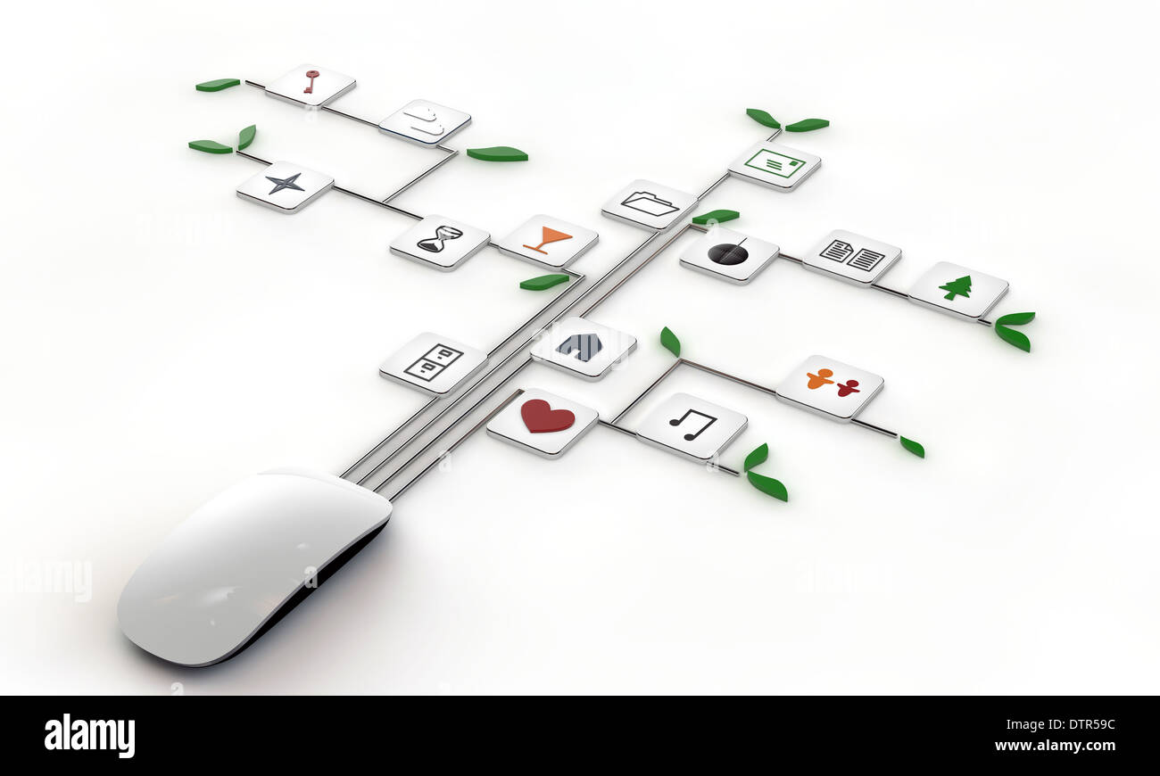 computer mouse connected with web icons isolated on white background ...